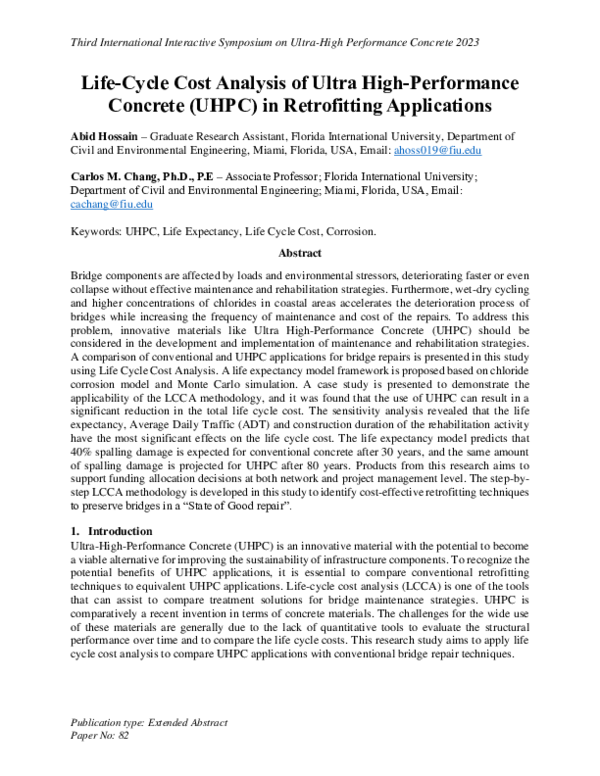 (PDF) Life-Cycle Cost Analysis of Ultra High-Performance Concrete (UHPC) in Retrofitting ...