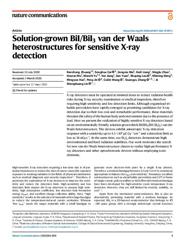 (PDF) Solution-grown BiI/BiI3 van der Waals heterostructures for ...