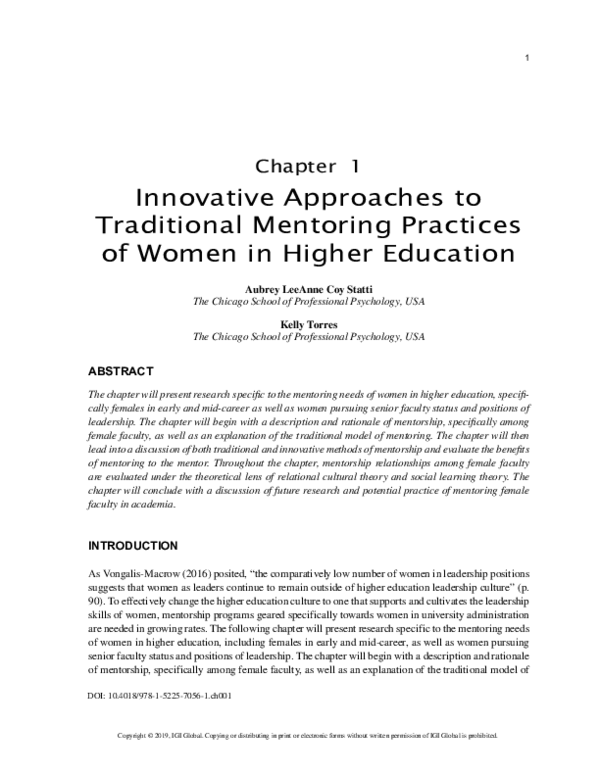 (PDF) Innovative Approaches to Traditional Mentoring Practices of Women in Higher Education