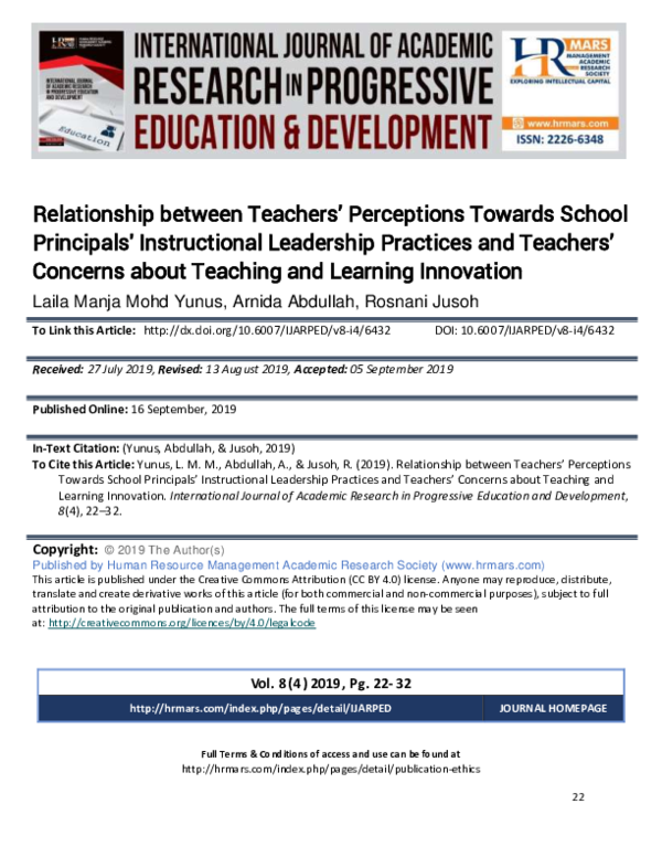(PDF) Relationship between Teachers’ Perceptions Towards School ...