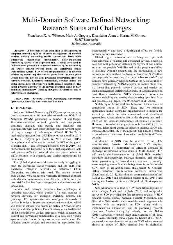 (PDF) Multi-domain Software Defined Networking: Research status and challenges