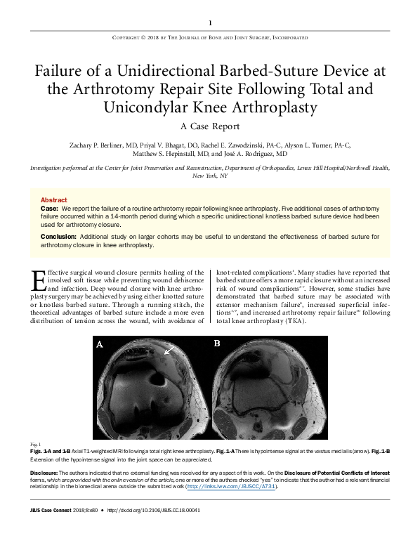 (PDF) Failure of a Unidirectional Barbed-Suture Device at the ...