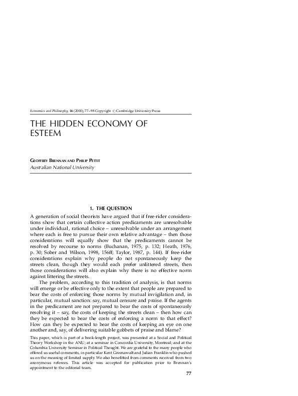 (PDF) The hidden economy of esteem