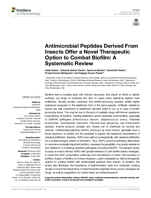 (PDF) Antimicrobial Peptides Derived From Insects Offer a Novel ...