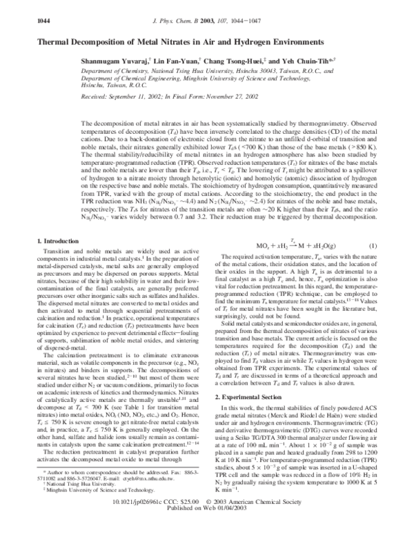 (PDF) Thermal Decomposition of Metal Nitrates in Air and Hydrogen ...