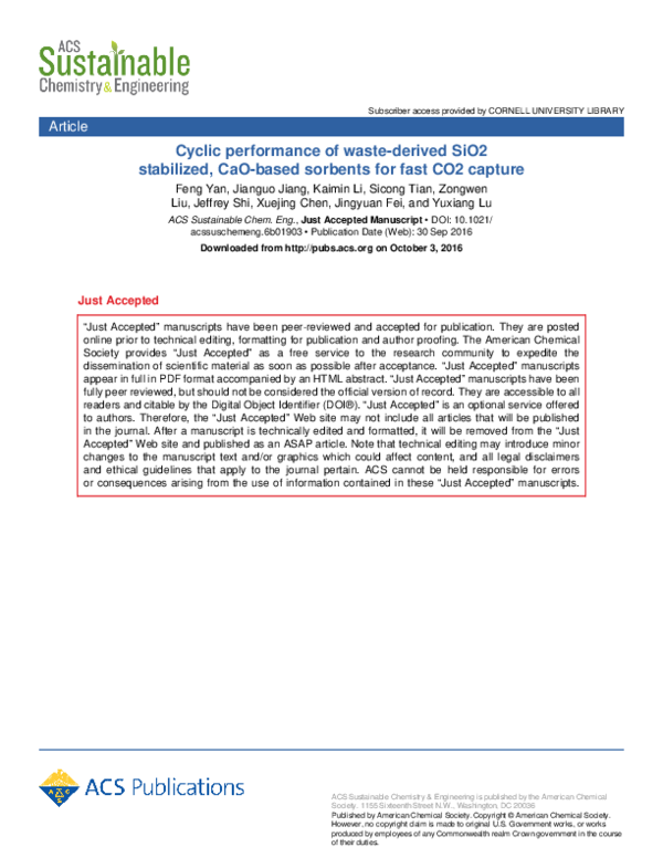 (PDF) Cyclic Performance of Waste-Derived SiO2 Stabilized, CaO-Based Sorbents for Fast CO2 Capture