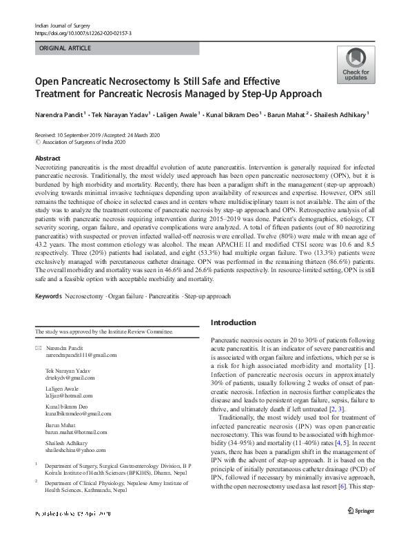 (PDF) Open Pancreatic Necrosectomy Is Still Safe and Effective ...