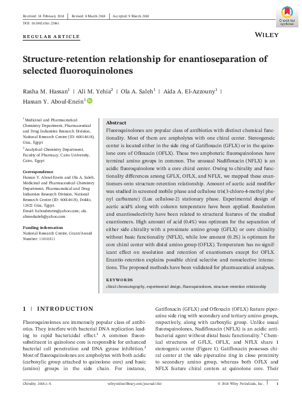 (PDF) Structure-retention relationship for enantioseparation of ...