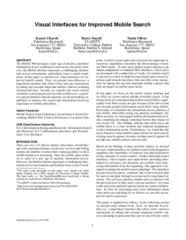 (PDF) Visual interfaces for improved mobile search