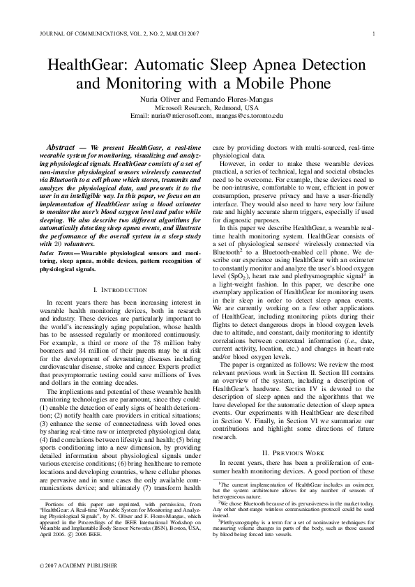 (PDF) HealthGear: Automatic Sleep Apnea Detection and Monitoring with a Mobile Phone