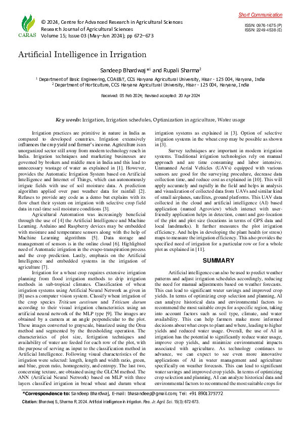 (PDF) Artificial Intelligence in Irrigation