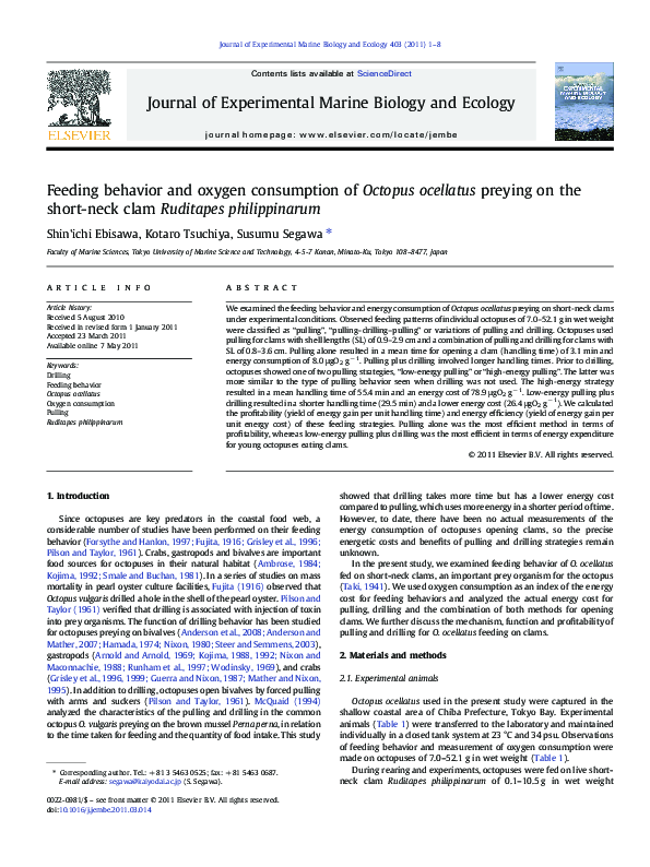 (PDF) Feeding behavior and oxygen consumption of Octopus ocellatus ...