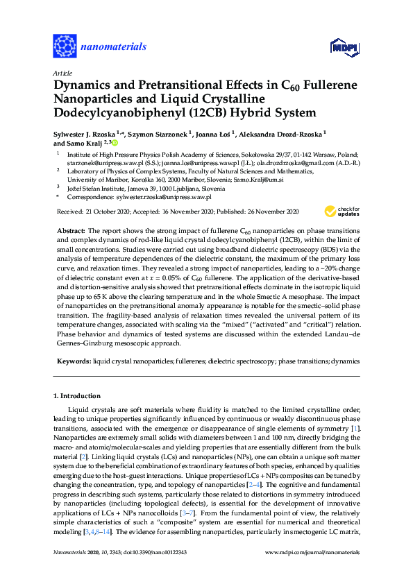 (PDF) Dynamics and Pretransitional Effects in C60 Fullerene Nanoparticles and Liquid Crystalline ...