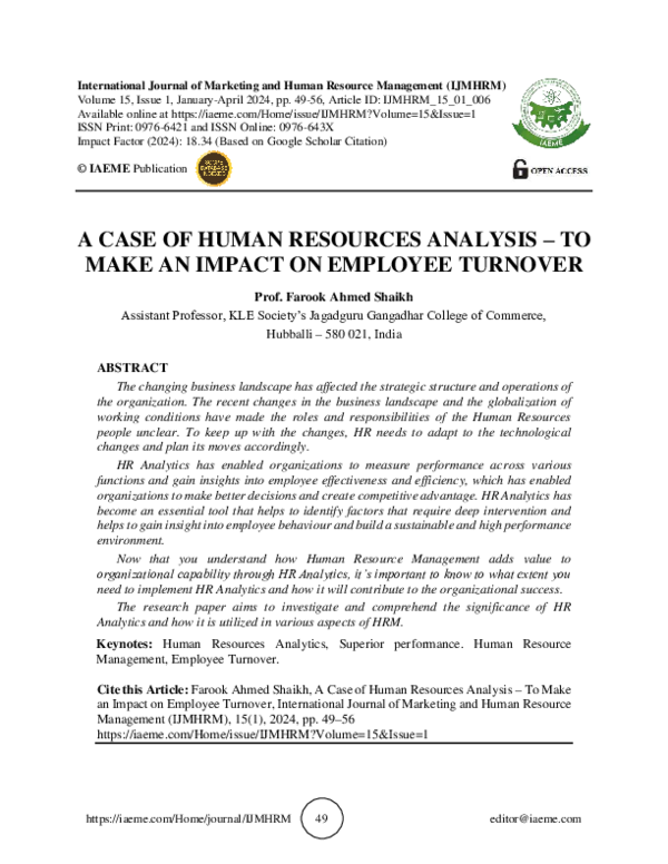 (PDF) A CASE OF HUMAN RESOURCES ANALYSIS – TO MAKE AN IMPACT ON ...