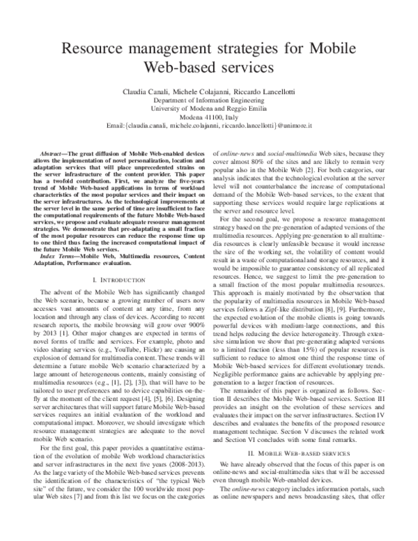 (PDF) Resource Management Strategies for the Mobile Web