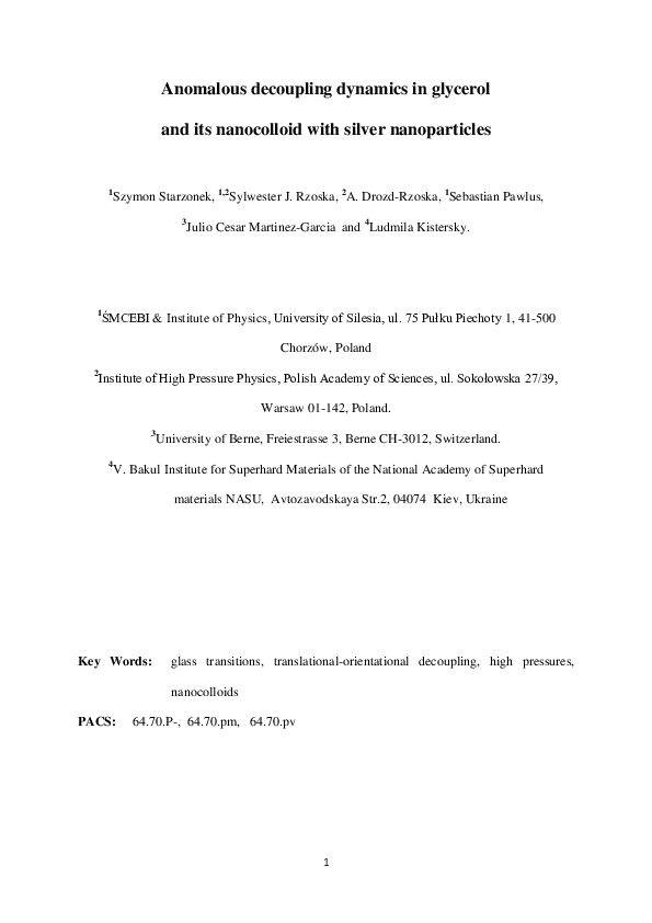 (PDF) Anomalous decoupling dynamics in glycerol and its nanocolloid with silver nanoparticles