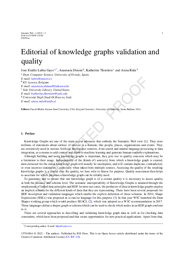 Pdf Assessing Quality In Knowledge Graphs