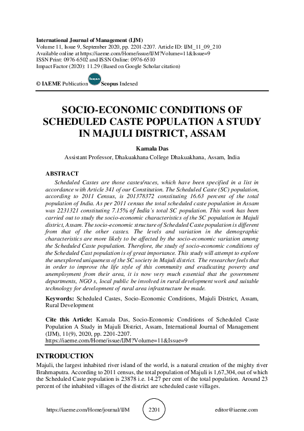 (PDF) SOCIO-ECONOMIC CONDITIONS OF SCHEDULED CASTE POPULATION A STUDY ...