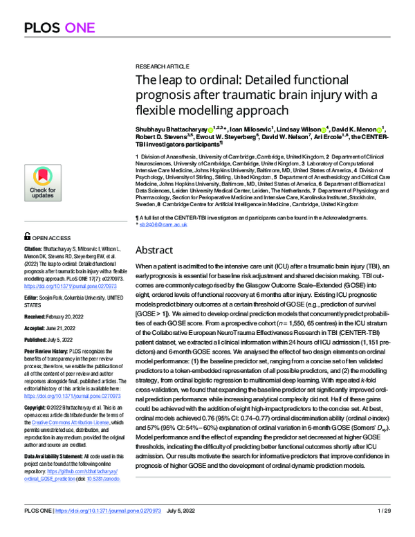 (PDF) The leap to ordinal: Detailed functional prognosis after ...