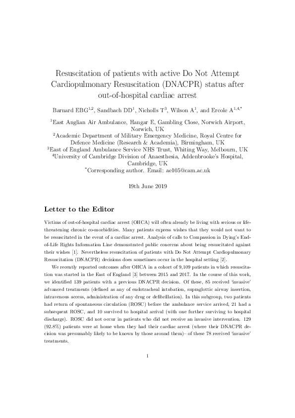 (PDF) Resuscitation of patients with active Do Not Attempt ...