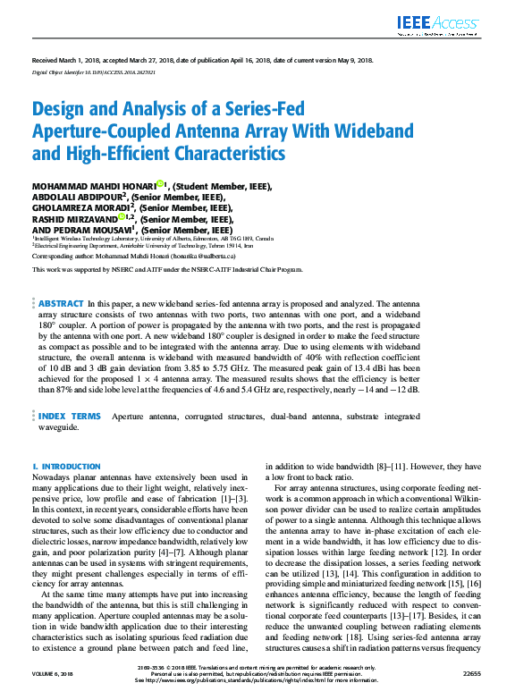 (PDF) Design and Analysis of a Series-Fed Aperture-Coupled Antenna Array With Wideband and High ...
