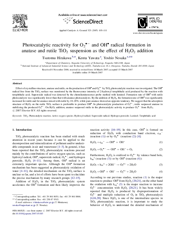 (PDF) Photocatalytic reactivity for O2− and OH radical formation in anatase and rutile TiO2 ...