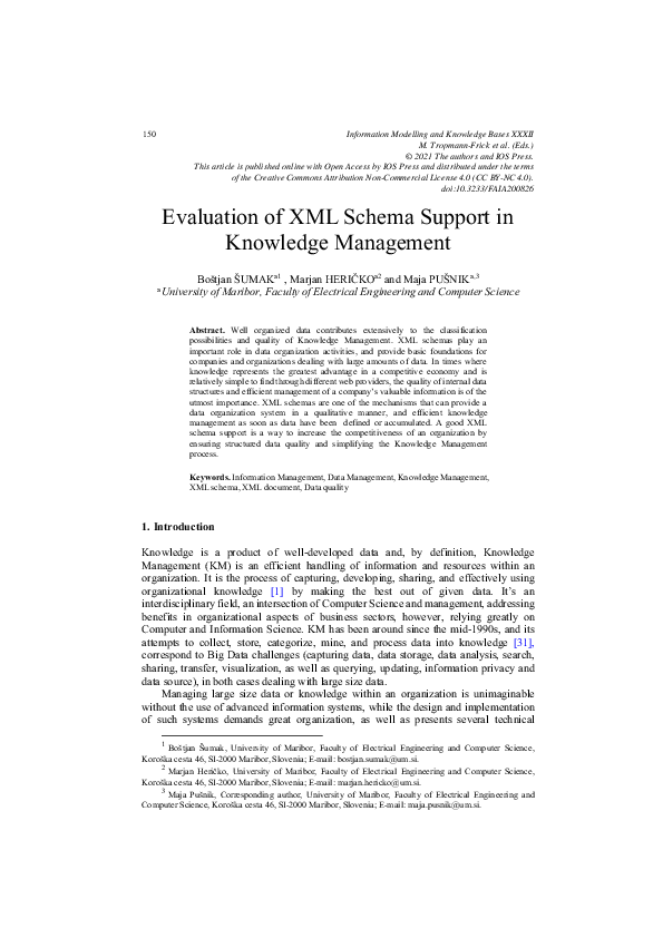 (PDF) Evaluation of XML Schema Support in Knowledge Management | Maja Pusnik - Academia.edu