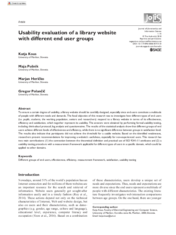 (PDF) Usability evaluation of a library website with different end user groups