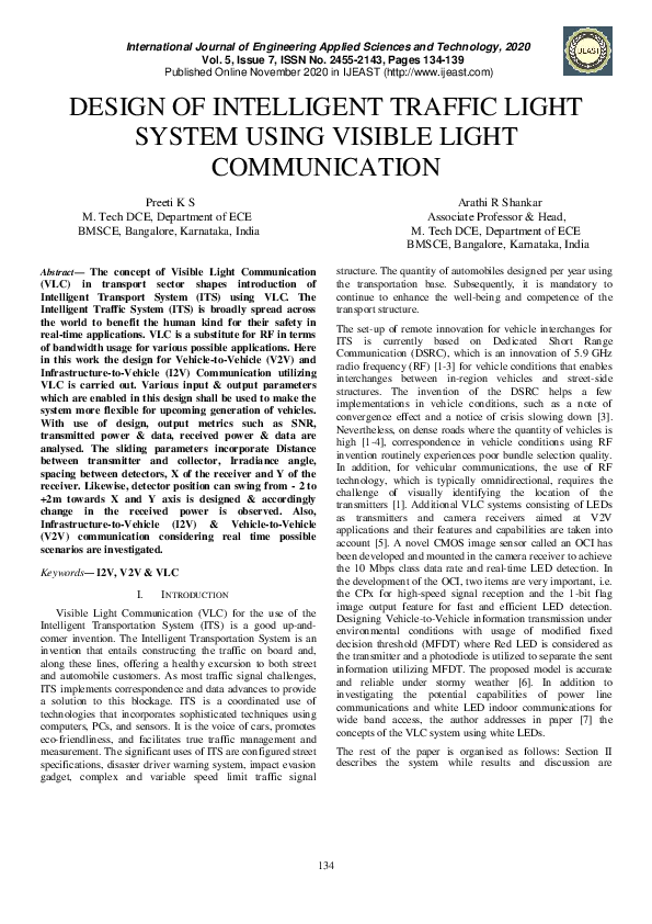 (PDF) Design of Intelligent Traffic Light System Using Visible Light Communication