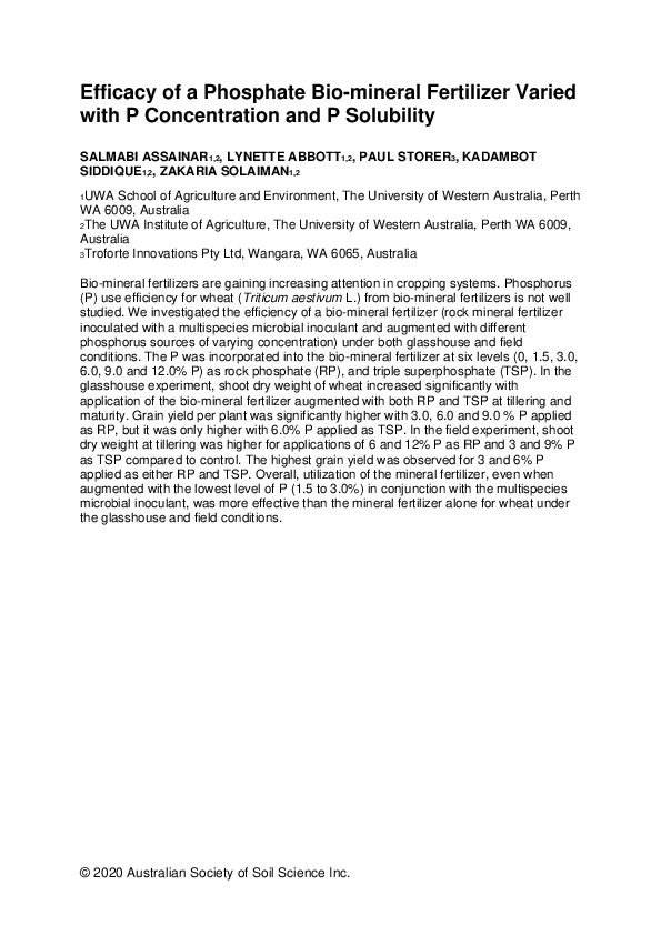 (PDF) Efficacy of a Phosphate Bio-mineral Fertilizer Varied with P ...