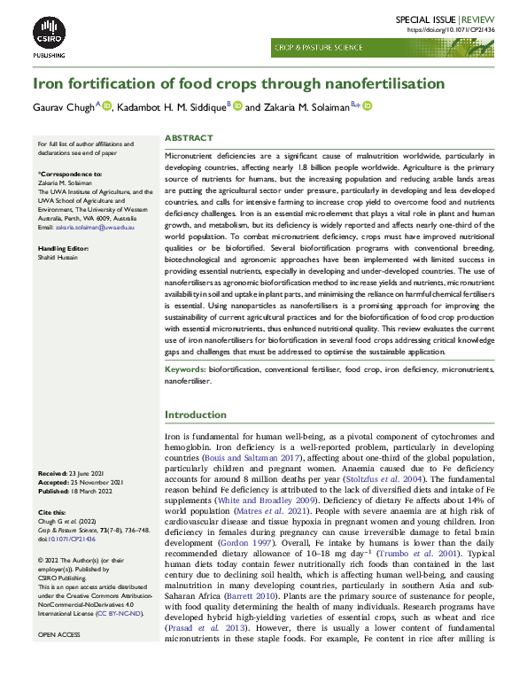 (PDF) Iron fortification of food crops through nanofertilisation
