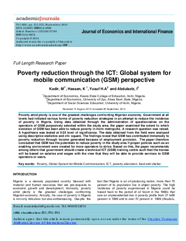 (PDF) Poverty reduction through the ICT: Global system for mobile ...