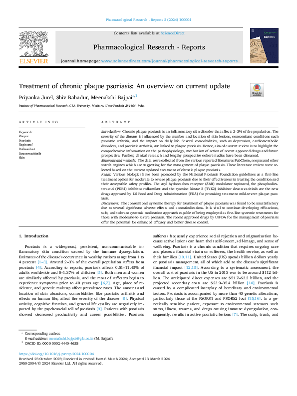 (PDF) Treatment of chronic plaque psoriasis: An overview on current update
