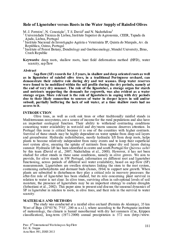 (PDF) Role of Lignotuber Versus Roots in the Water Supply of Rainfed Olives