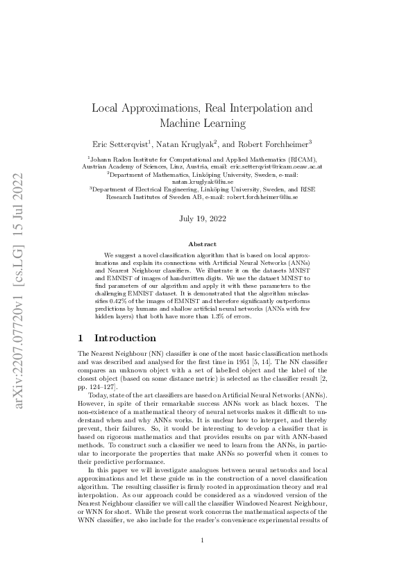 (PDF) Local Approximations, Real Interpolation and Machine Learning