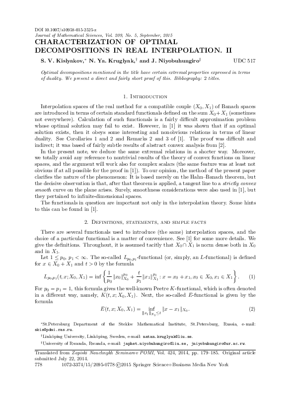 (PDF) Characterization of Optimal Decompositions in Real Interpolation. II