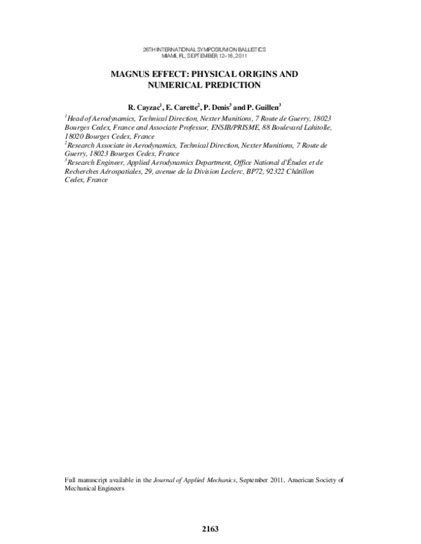 (PDF) Magnus Effect: Physical Origins and Numerical Prediction