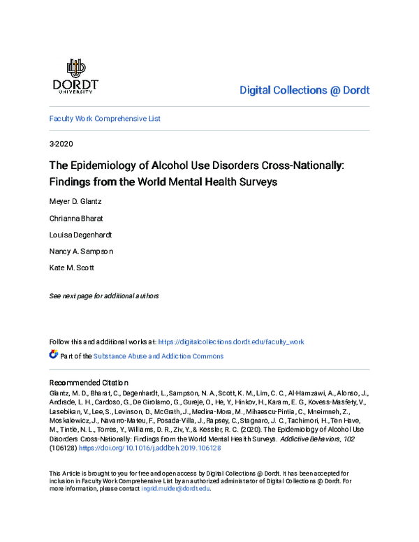 (PDF) The epidemiology of alcohol use disorders cross-nationally ...