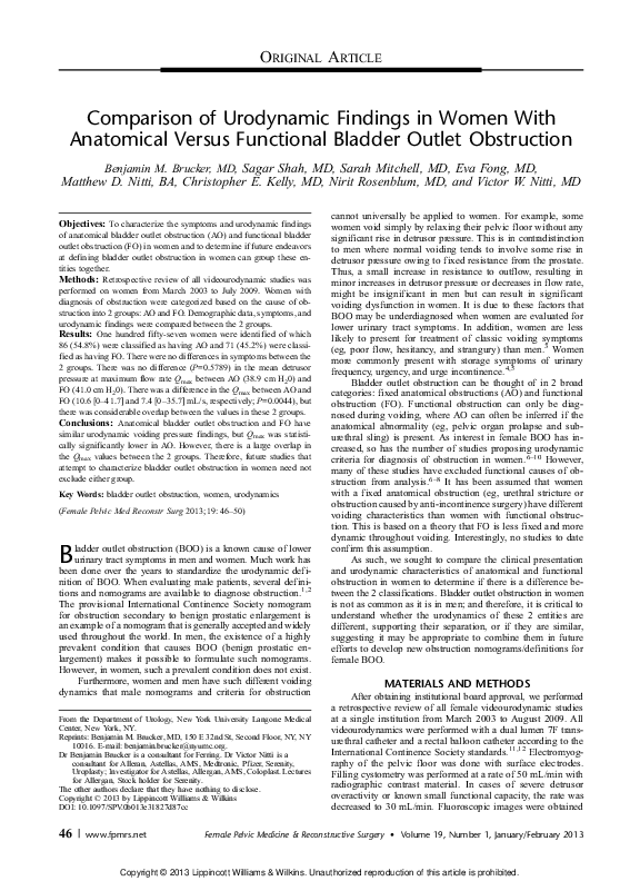 (PDF) Comparison of Urodynamic Findings in Women With Anatomical Versus ...