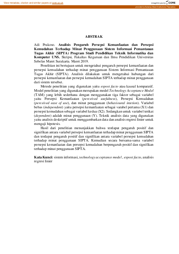 (PDF) Analisis Pengaruh Persepsi Kemanfaatan dan Persepsi Kemudahan Terhadap Minat Penggunaan ...