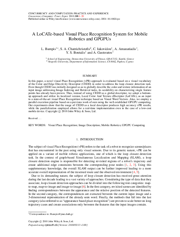A Locate‐based Visual Place Recognition System For Mobile Robotics And Gpgpus