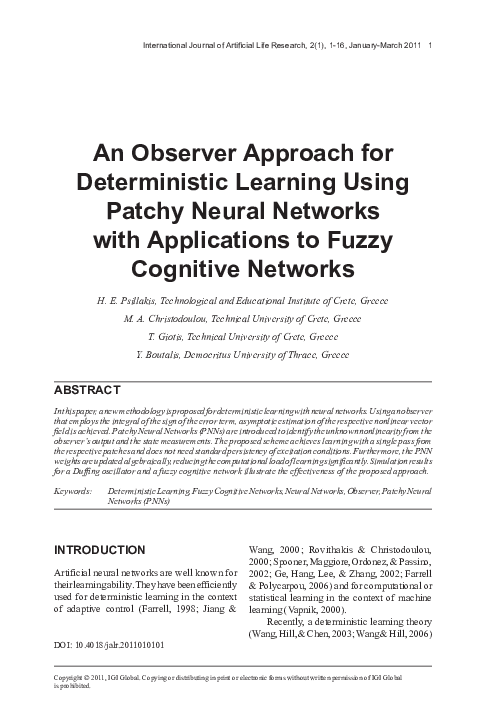 (PDF) An Observer Approach for Deterministic Learning Using Patchy Neural Networks with ...