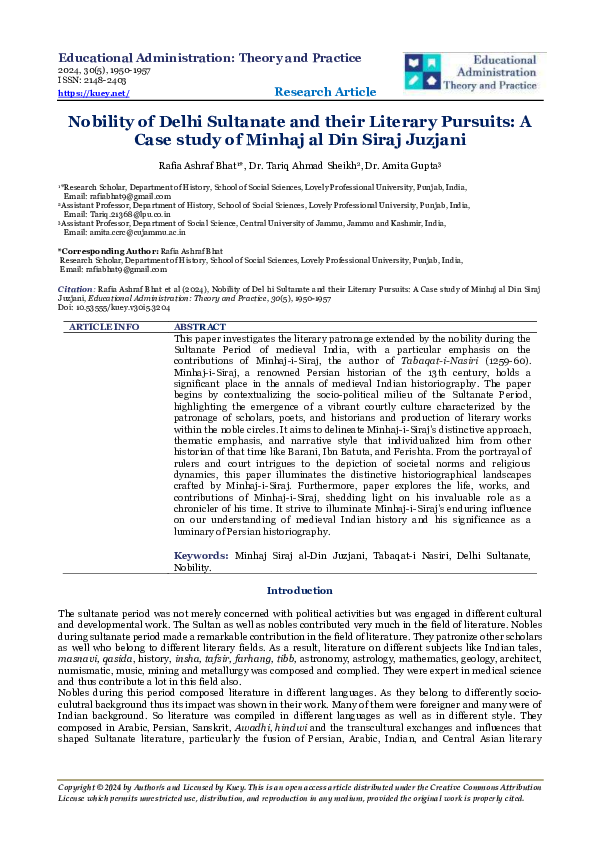 (PDF) Nobility of Delhi Sultanate and their Literary Pursuits: A Case ...