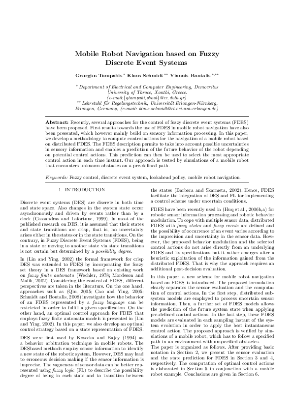 Pdf Mobile Robot Navigation Based On Fuzzy Discrete Event Systems Yiannis Boutalis