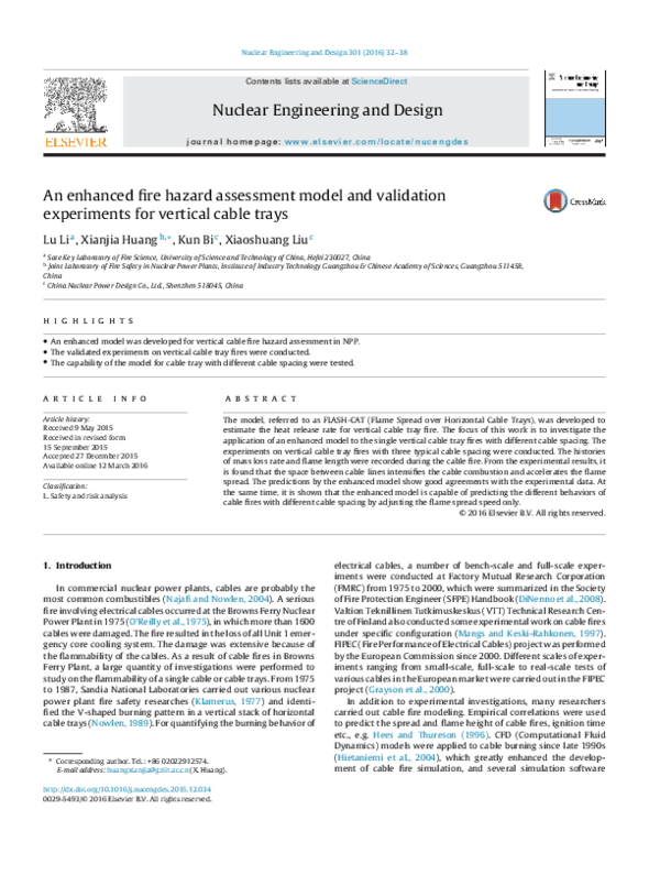 (PDF) An enhanced fire hazard assessment model and validation experiments for vertical cable trays