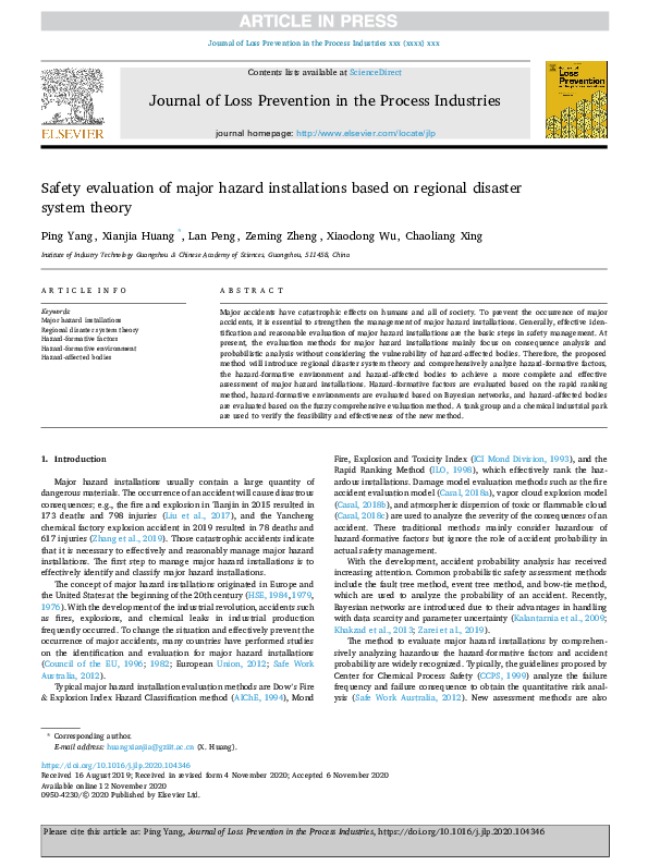 (PDF) Safety evaluation of major hazard installations based on regional ...