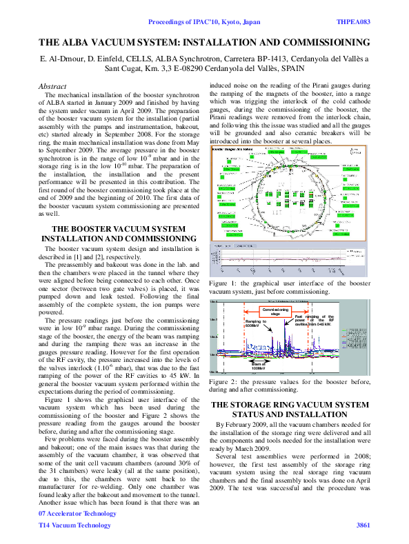 (PDF) The ALBA Vacuum System: Installation and Commissioning