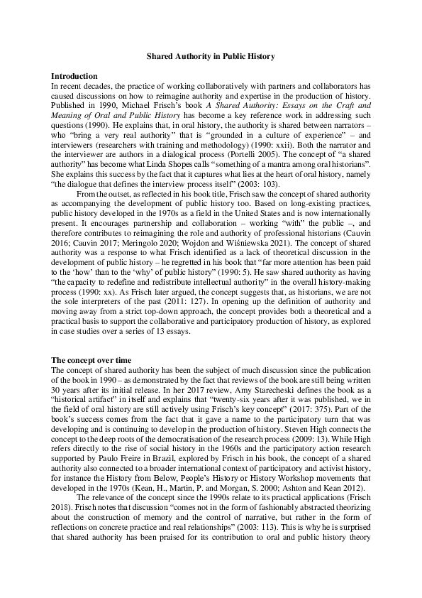 (PDF) Shared Authority in Public History