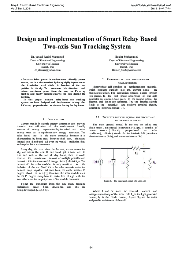 (PDF) Design and implement of smart relay based two axis sun traking system | Haider Muhammed ...