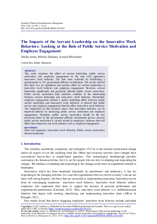 (PDF) The Impacts of the Servant Leadership on the Innovative Work Behaviors: Looking at the ...